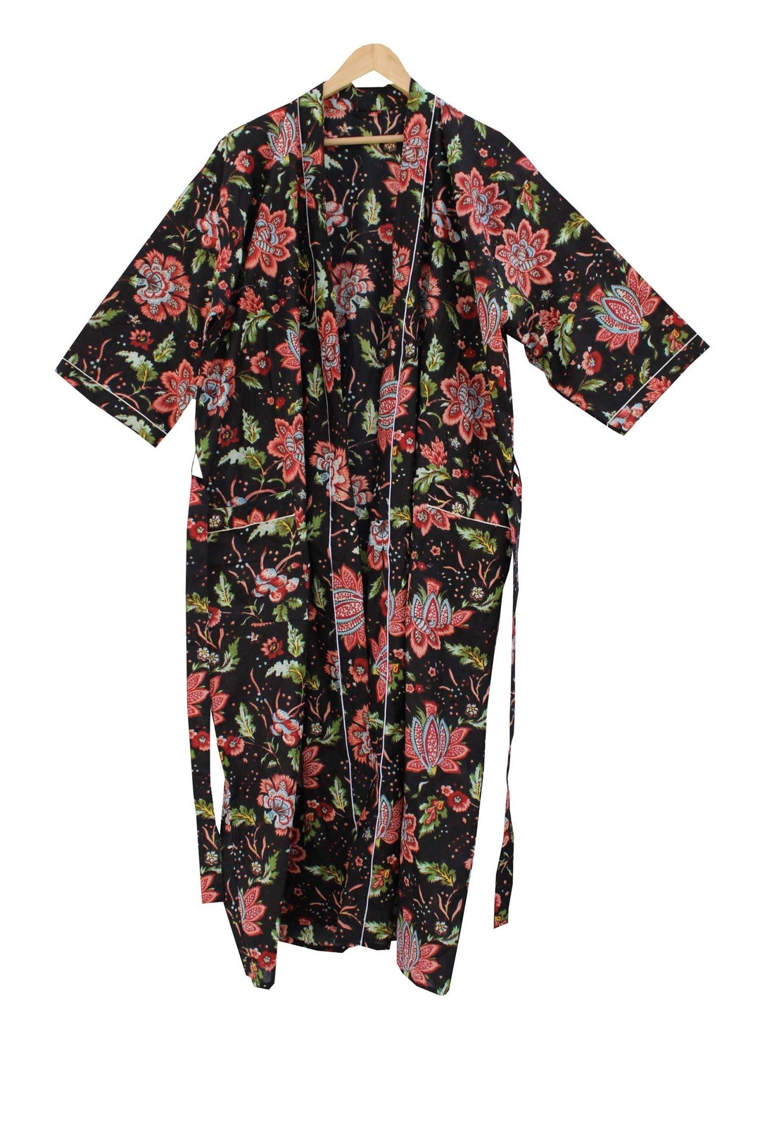 Indian Kimono Robe, Cotton Kimono, 100% Cotton Floral Print Kimono ...