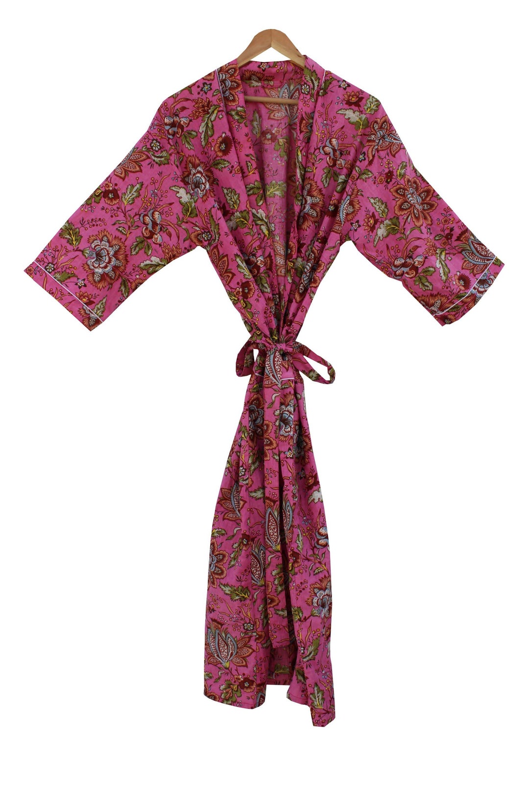 Indian Kimono Robe, Cotton Kimono, 100% Cotton Floral Print Kimono ...