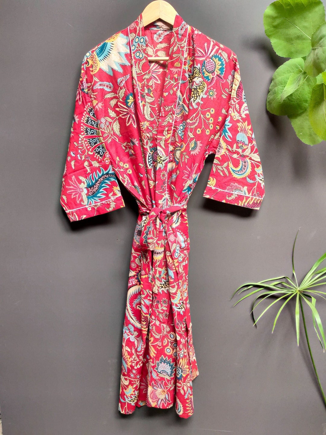 Kimono Floral Cotton Kimono Robe, Lightweight Indian Print Summer Robes ...