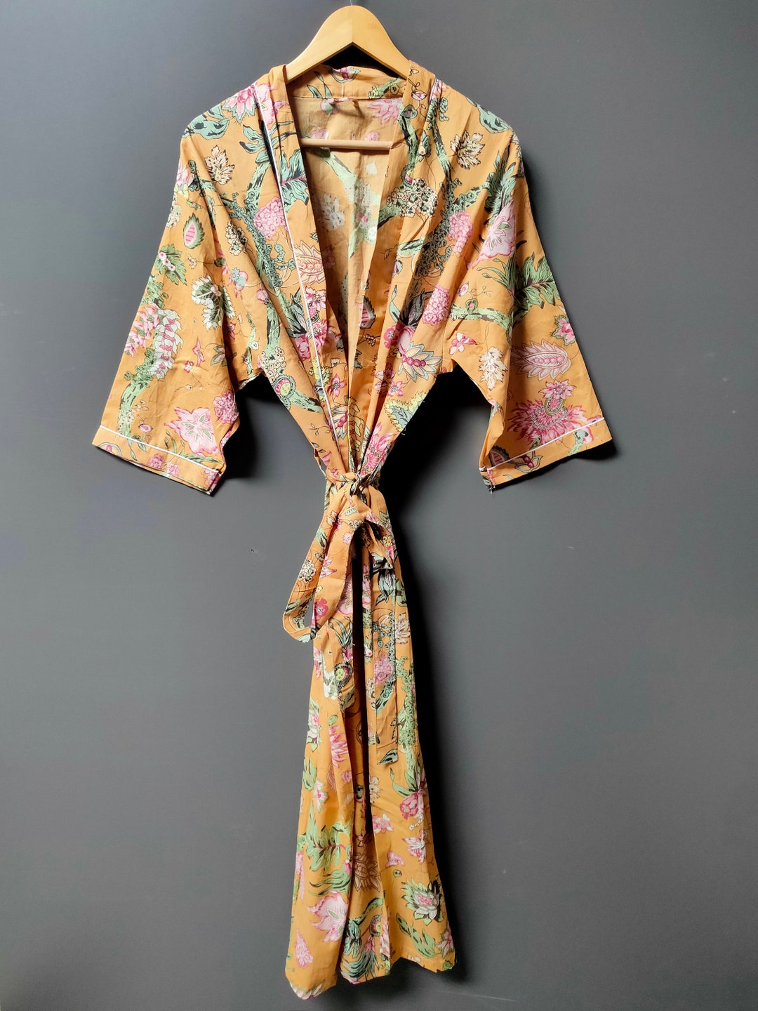 Indian Kimono Robe, Cotton Floral Print Kimono, 100% Cotton Kimono ...
