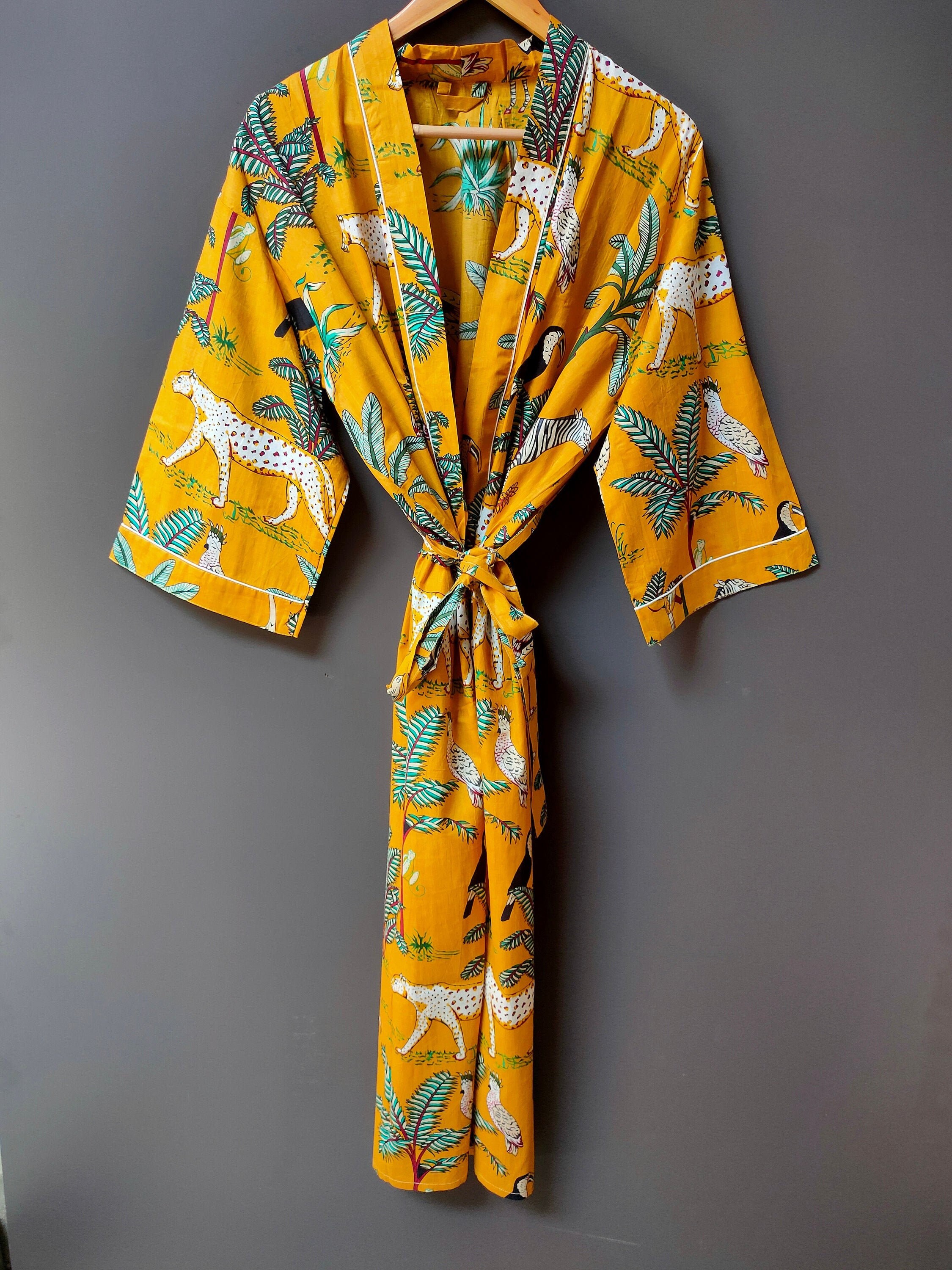 Indian Kimono Robe, Cotton Floral Print Kimono, 100% Cotton Kimono ...