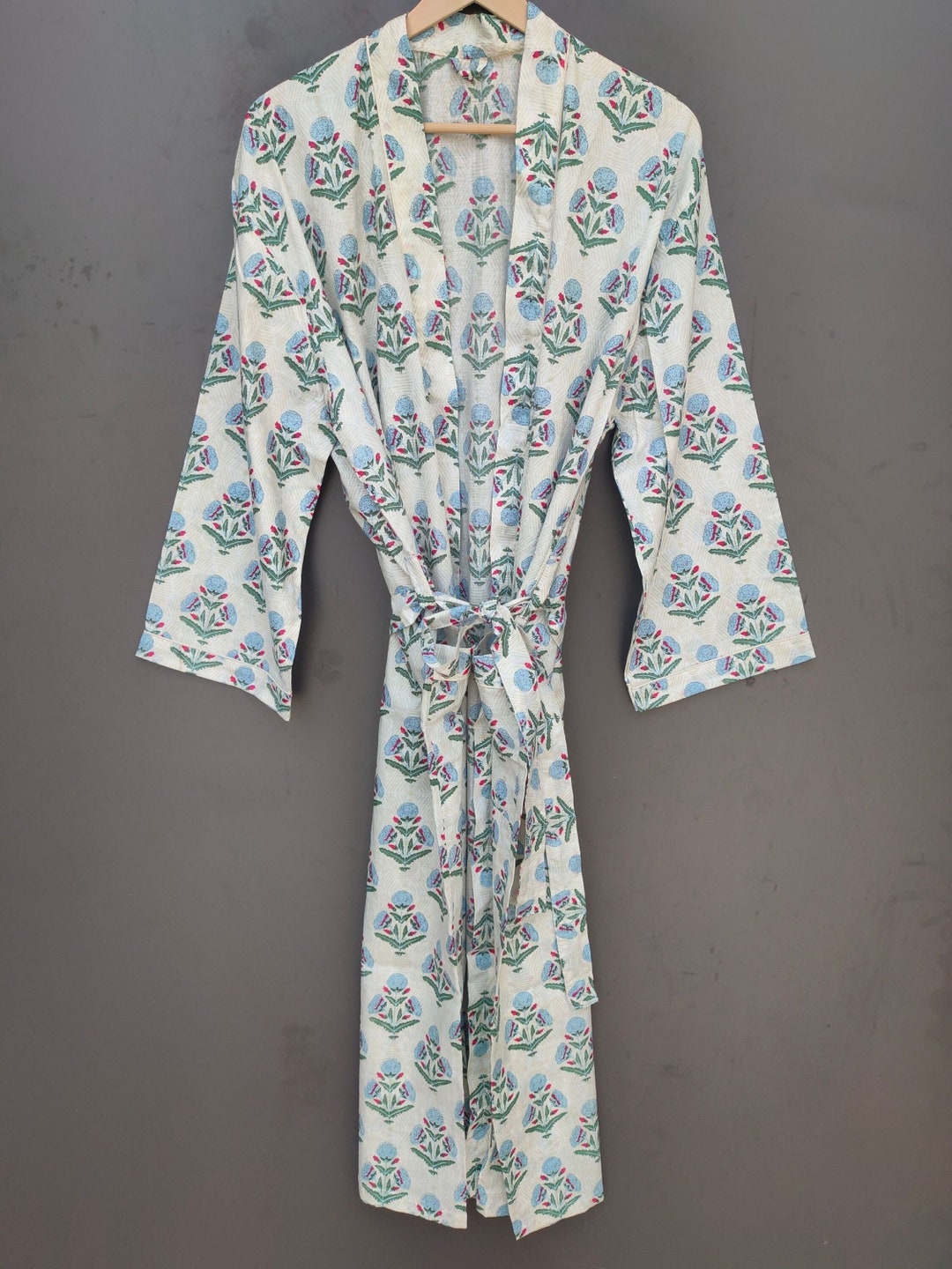 Indian Kimono Robe, Cotton Floral Print Kimono, 100% Cotton Kimono ...