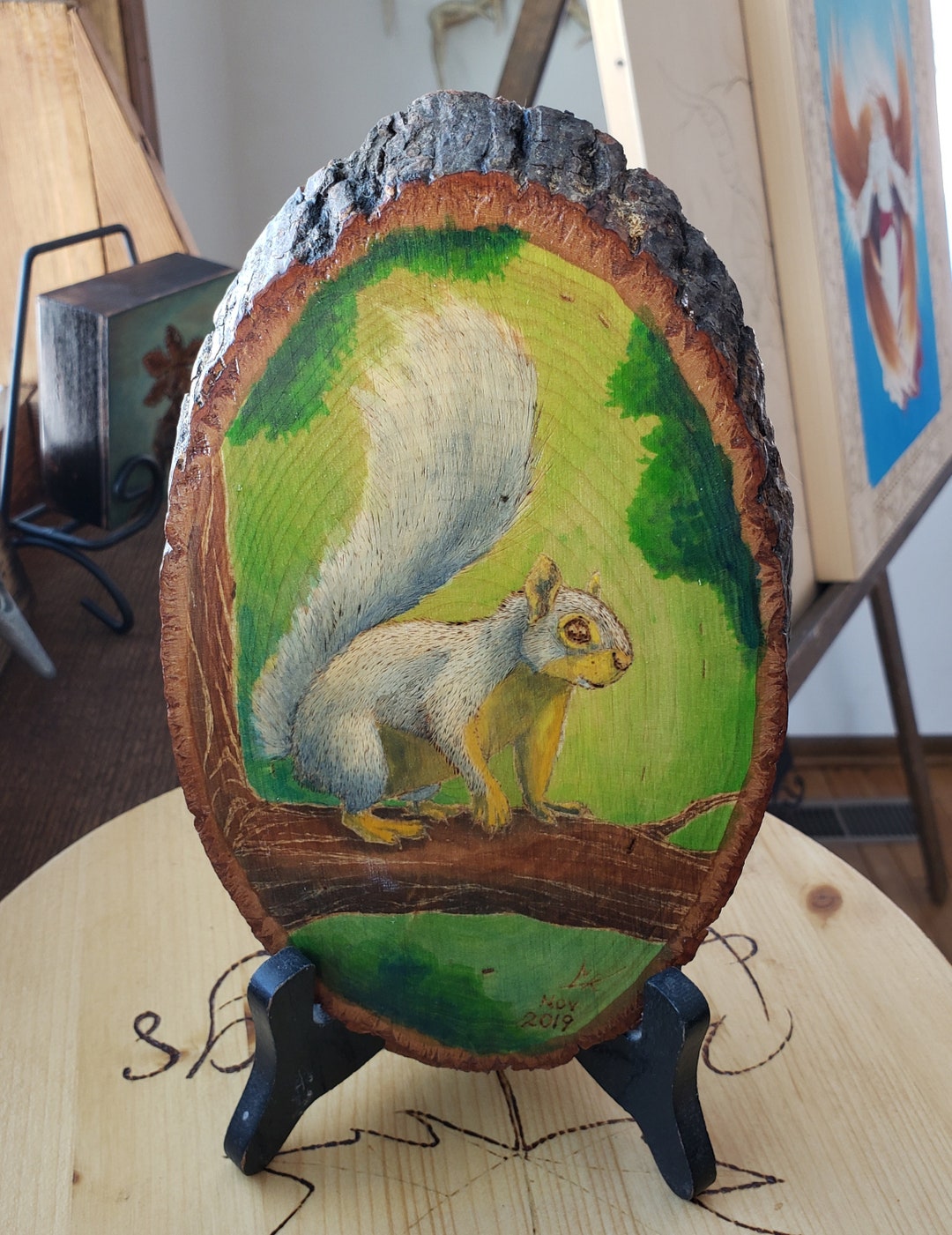 Squirrel up A Tree - Colored Wood Burning Art - Watercolor Painting ...