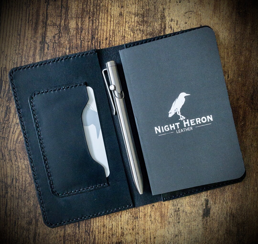 Black Leather Pocket Notebook Journal Cover - Etsy