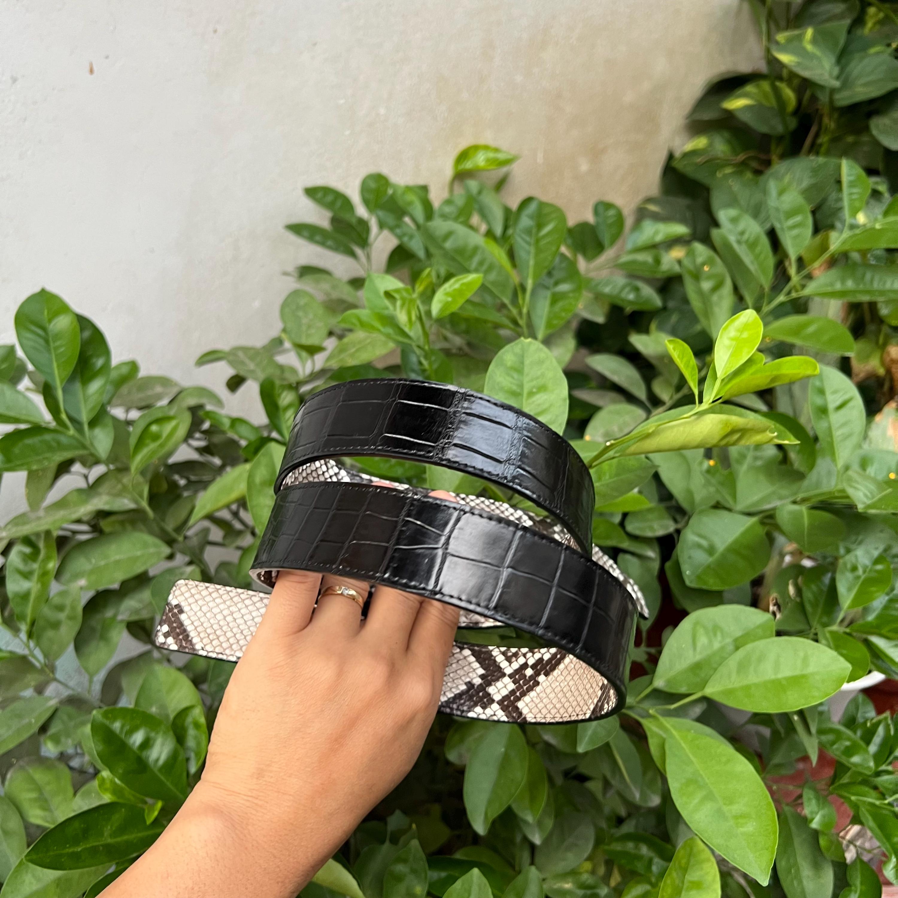 BLACK WHITE Genuine PYTHON Leather Belt's Buckle for Men's Women, Gift ...