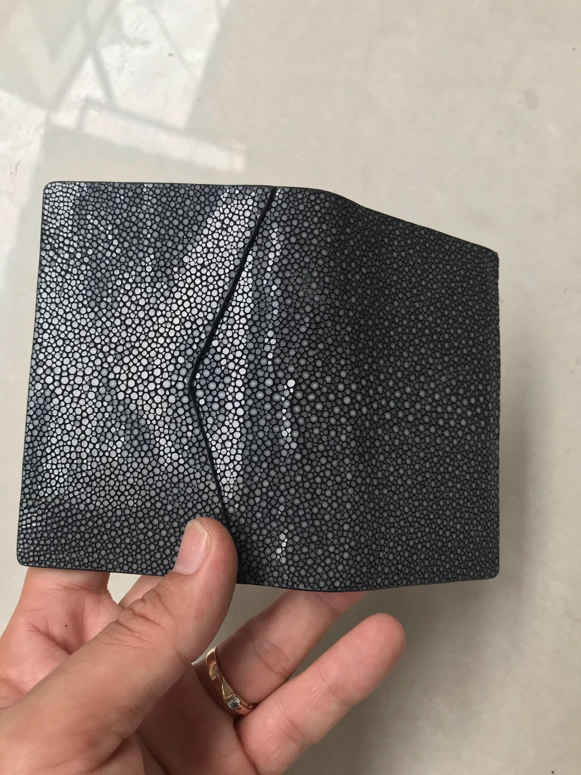BLACK Genuine Stingray Leather Skin Credit Card Holder/ Minimalist ...
