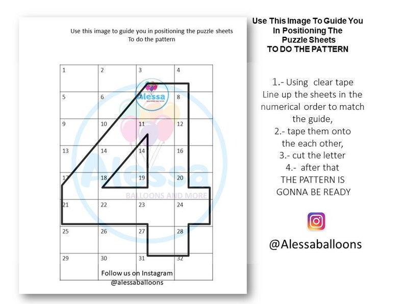 Number 4 Balloon Mosaic Pattern Giant Letters And Number Etsy