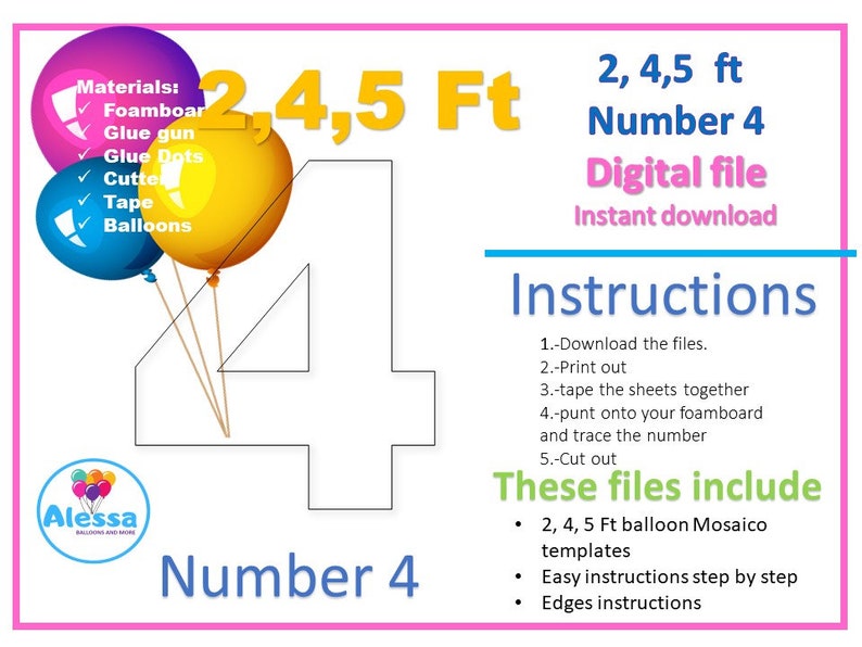 number-4-balloon-mosaic-pattern-giant-letters-and-number-etsy
