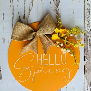 12" Hello Spring Door Hanger, Hello Spring, Spring Flowers Door Hanger ...