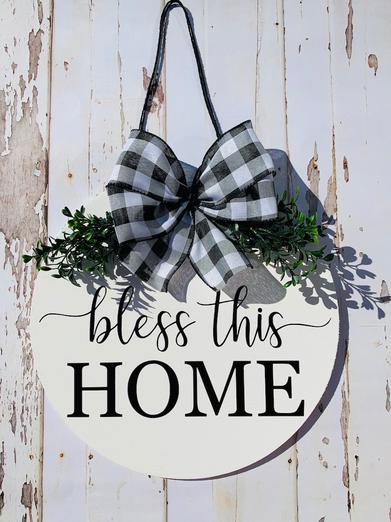 Bless This Home Door Sign, Blessed Door Hanger, Round Wooden Door ...