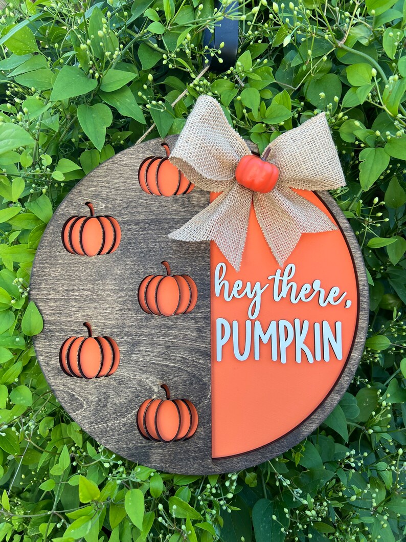 Hey There Pumpkin Round Sign SVG, Layered Pumpkin Sign SVG, Fall Decor ...