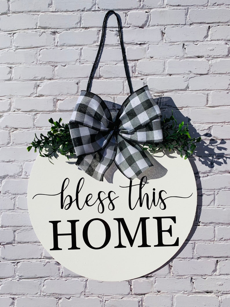 Bless This Home Door Sign, Blessed Door Hanger, Round Wooden Door ...