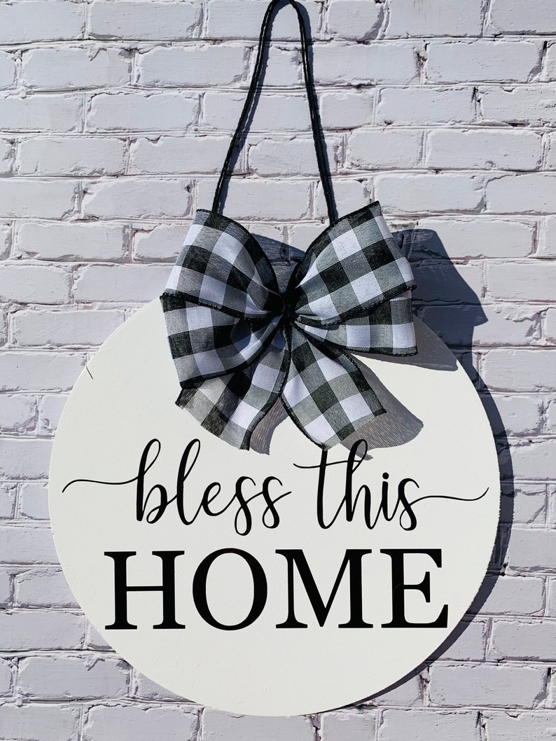 Bless This Home Door Sign, Blessed Door Hanger, Round Wooden Door ...
