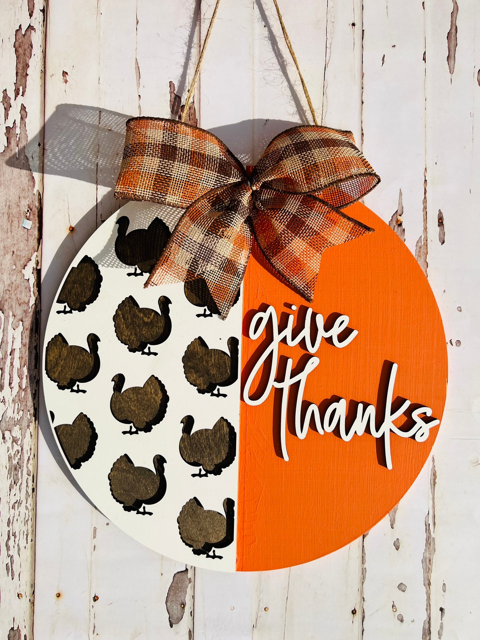 Thanksgiving 3D Laser Cut Give Thanks Sign, Thanksgiving Door Wreath ...