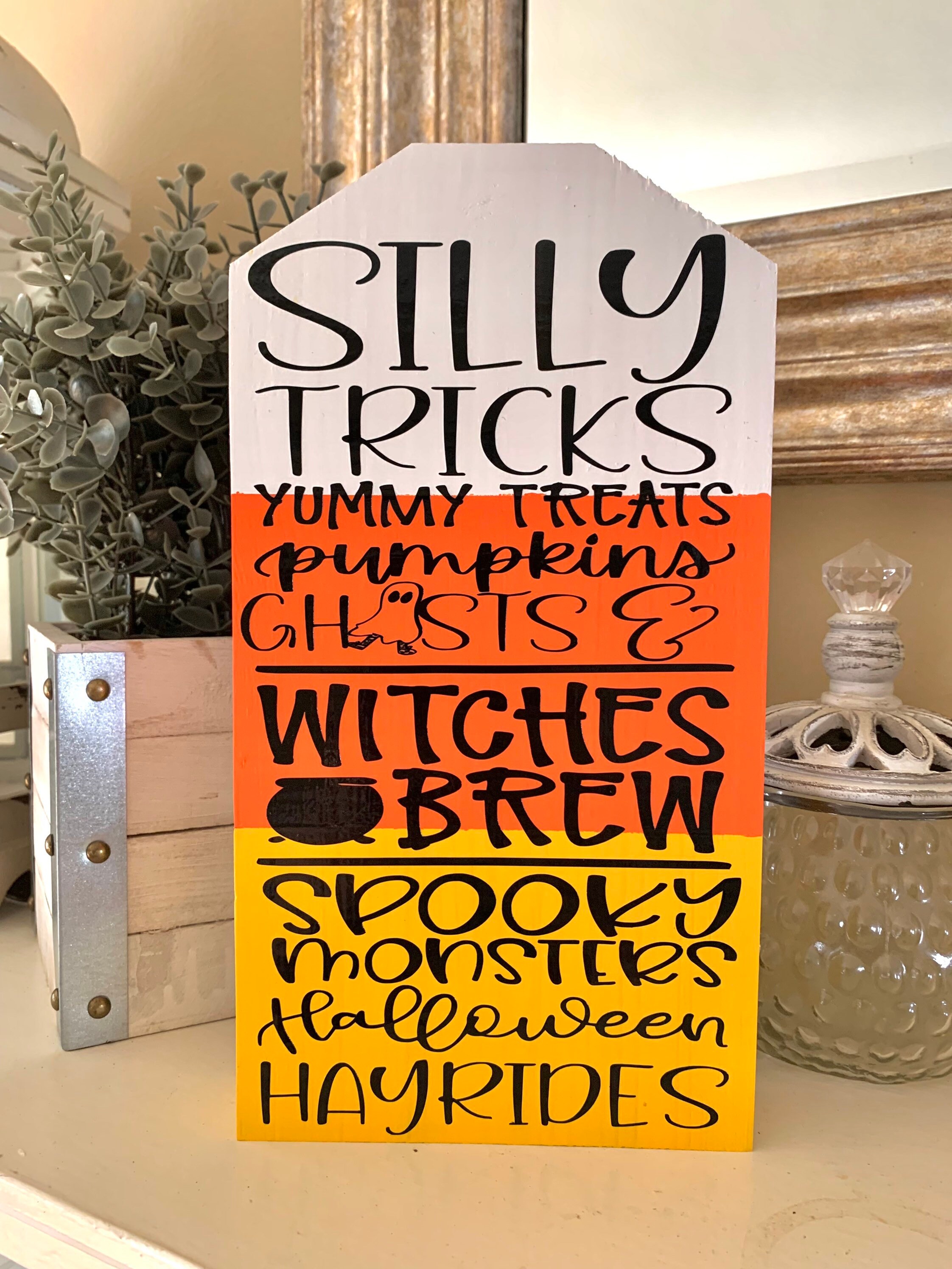 Trick or Treat Halloween Candy Corn Wooden Blocks, Shelf Sitters ...