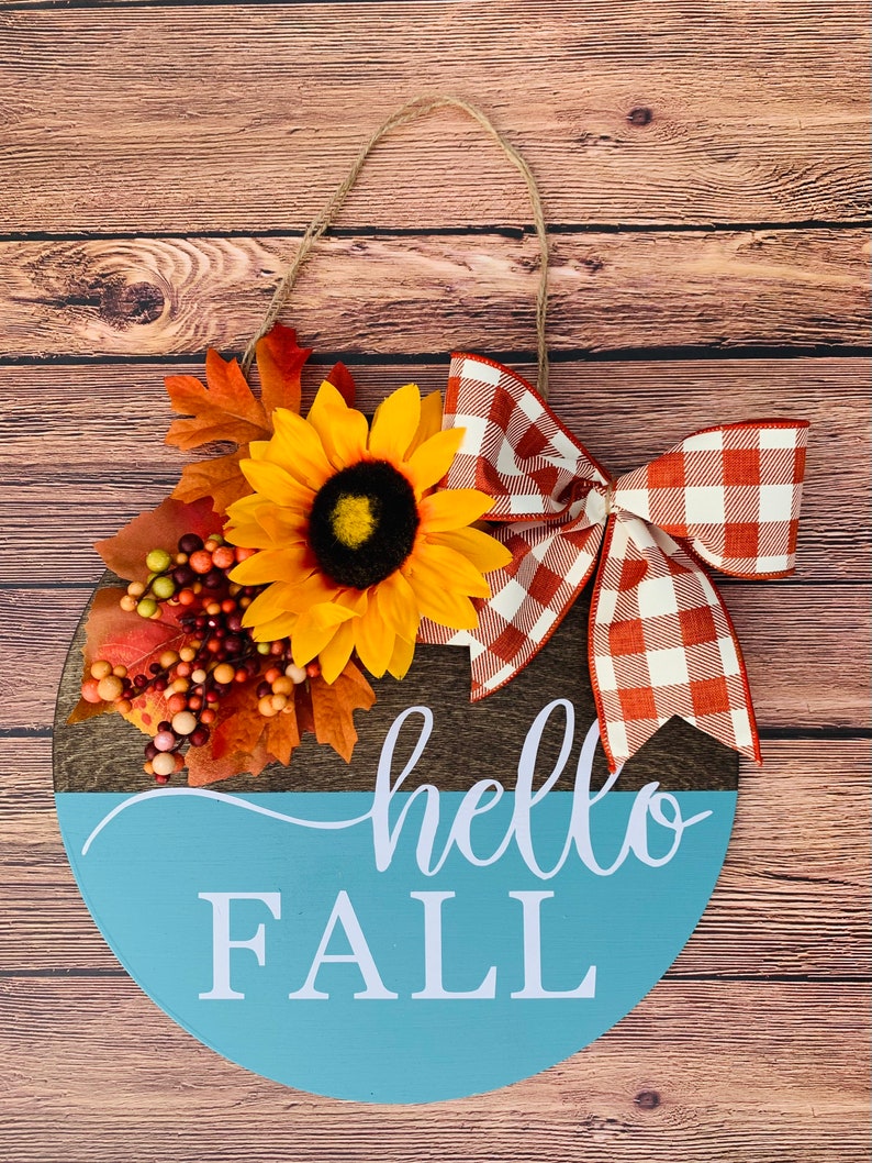 Hello Fall, Welcome Door Hanger, Round Door Hanger, Welcome Door Sign ...