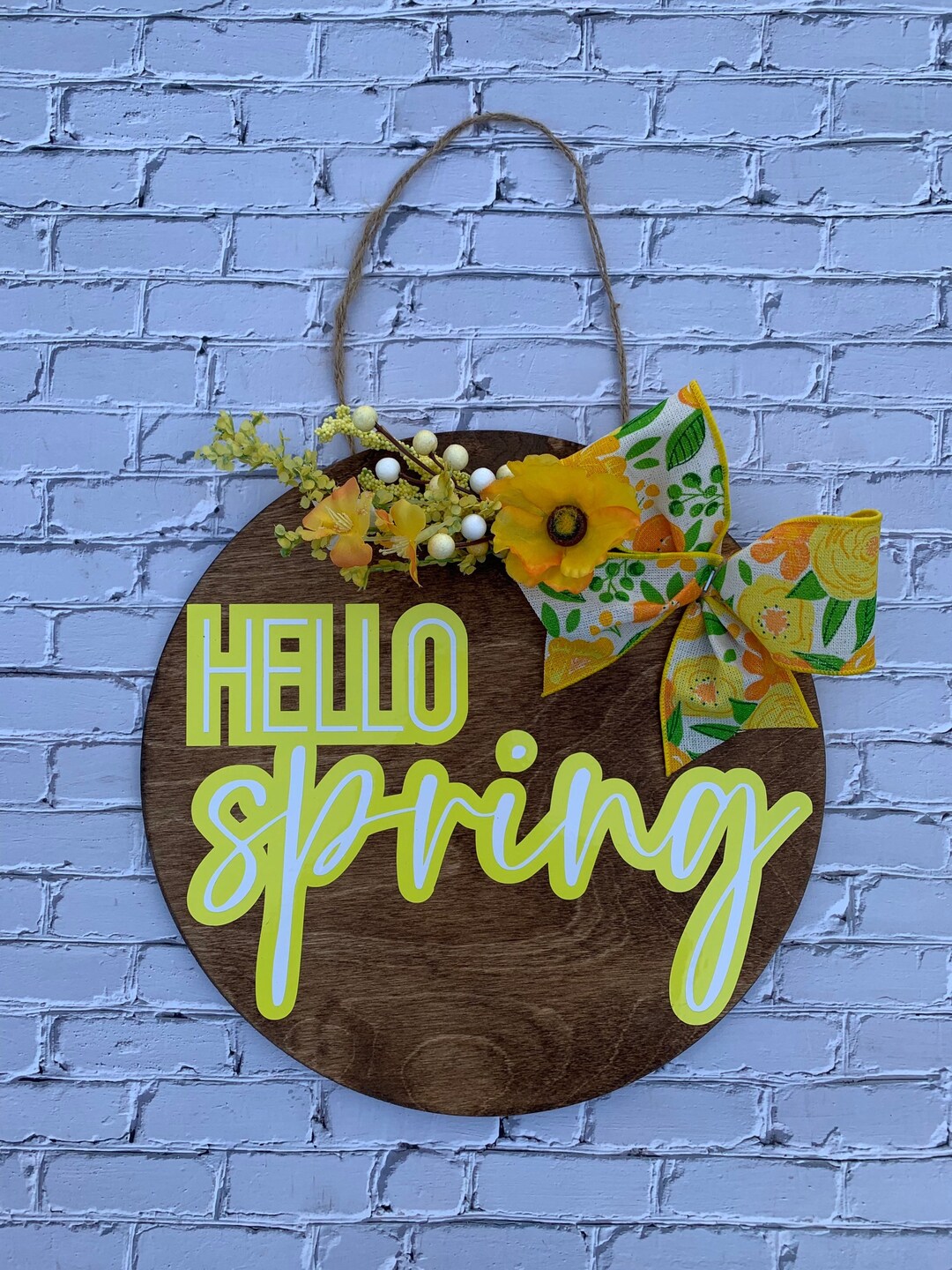 12" Hello Spring Door Hanger, Hello Spring Door Wreath, Spring Flowers ...