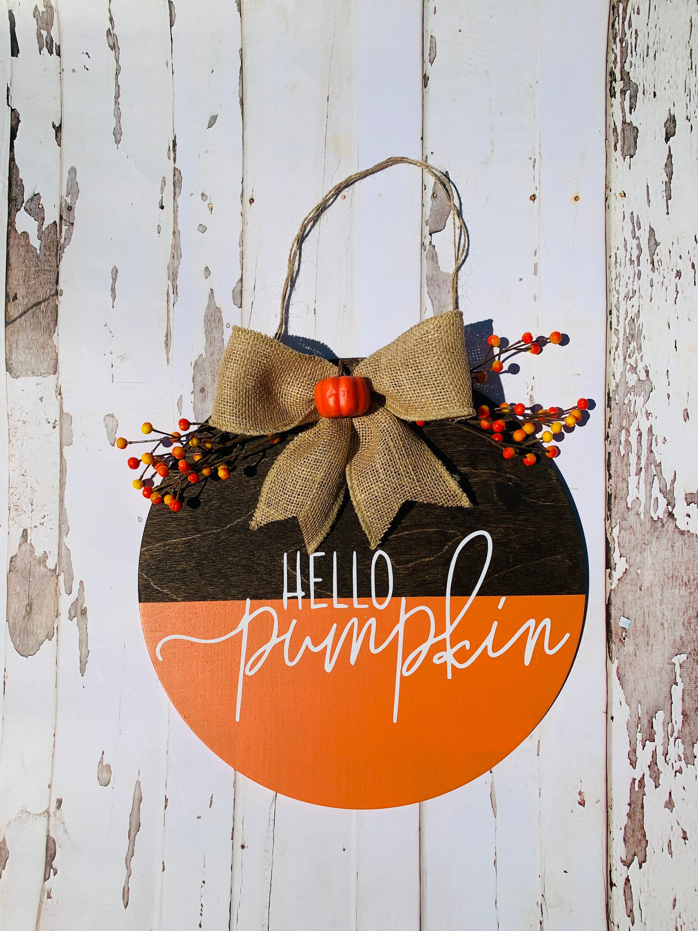 Hello Pumpkin 12" Round Wood Sign, Hello Pumpkin Sign, Fall Wreath ...
