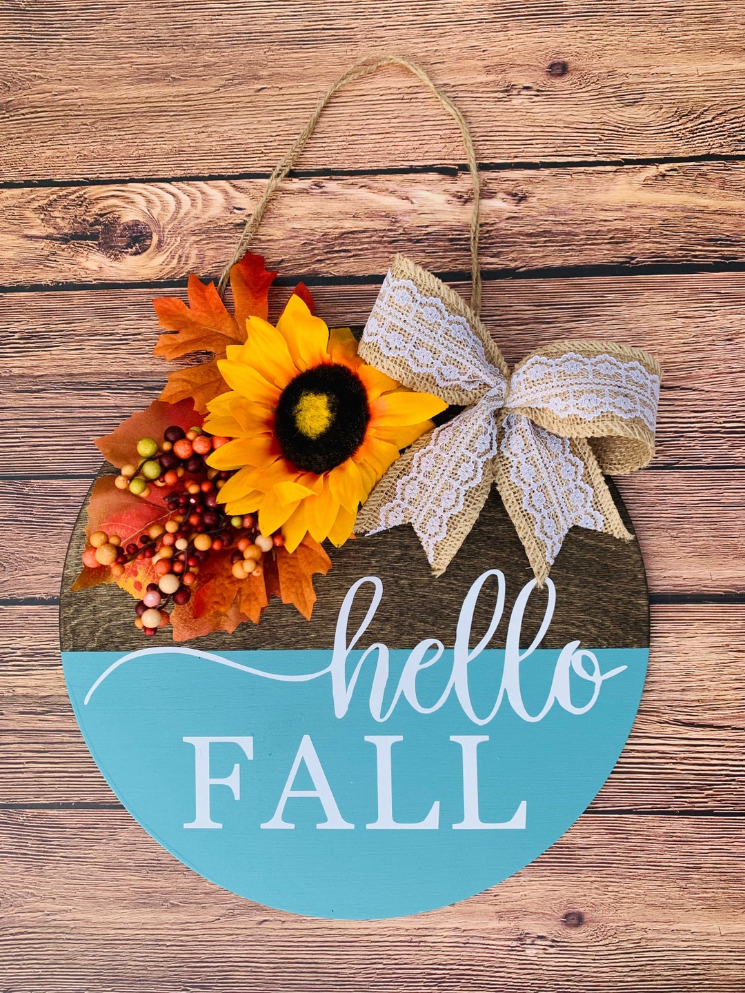 18" Hello Fall, Welcome Door Hanger, Round Door Hanger, Welcome Door ...