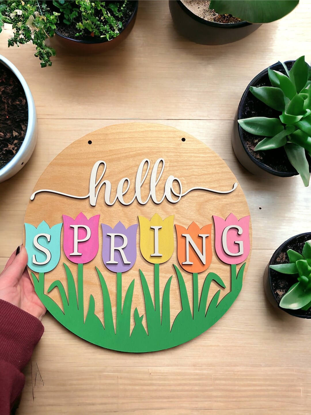 12" DIY Hello Spring Door Hanger, Spring Flowers Door Hanger Blank ...