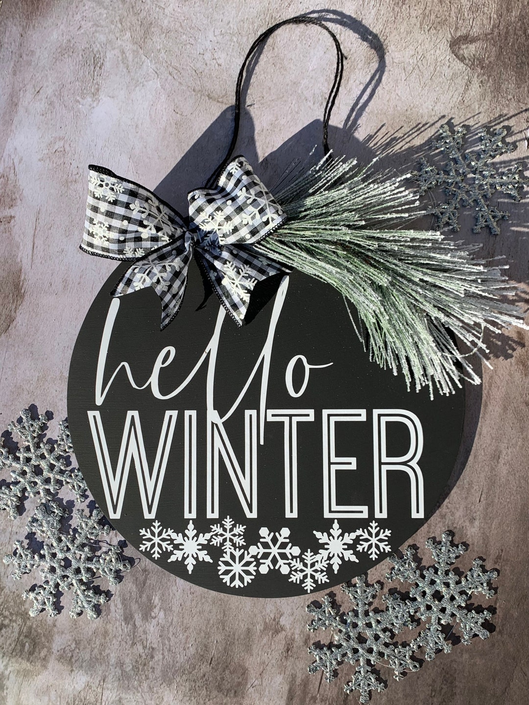 Hello Winter Door Hanger, 12" Hello Winter Sign, Winter Door Decor ...