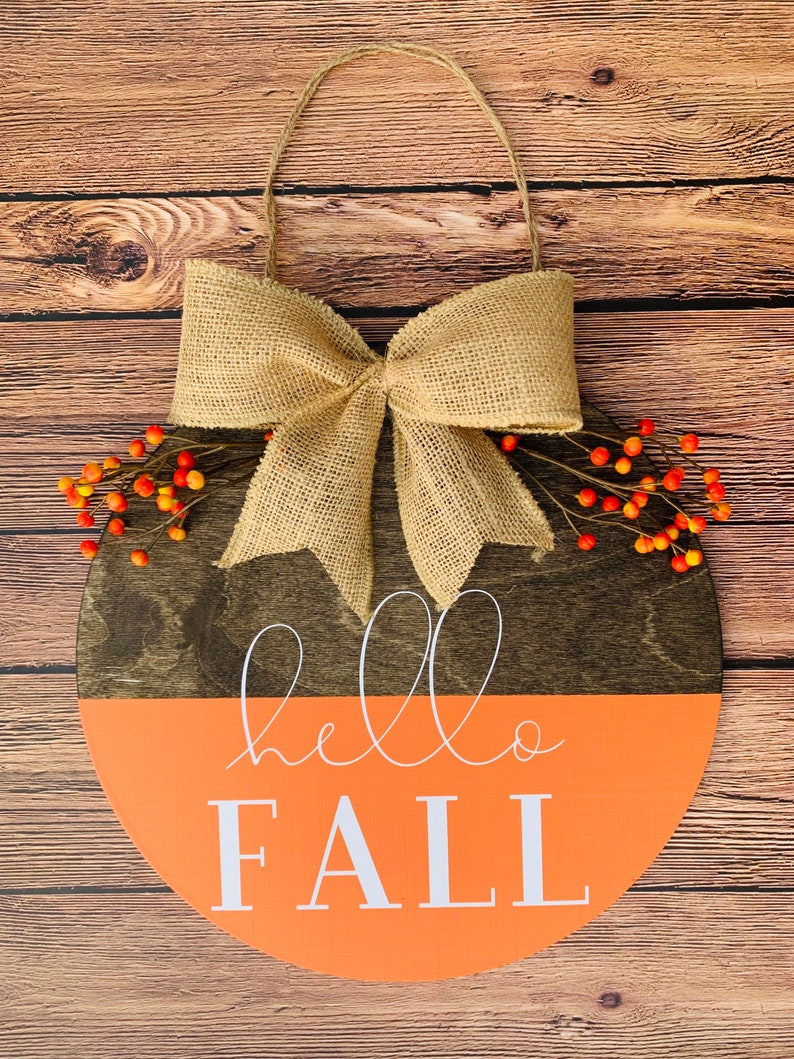 12" Hello Fall, Fall Door Hanger, Round Door Hanger, Hello Fall Door ...
