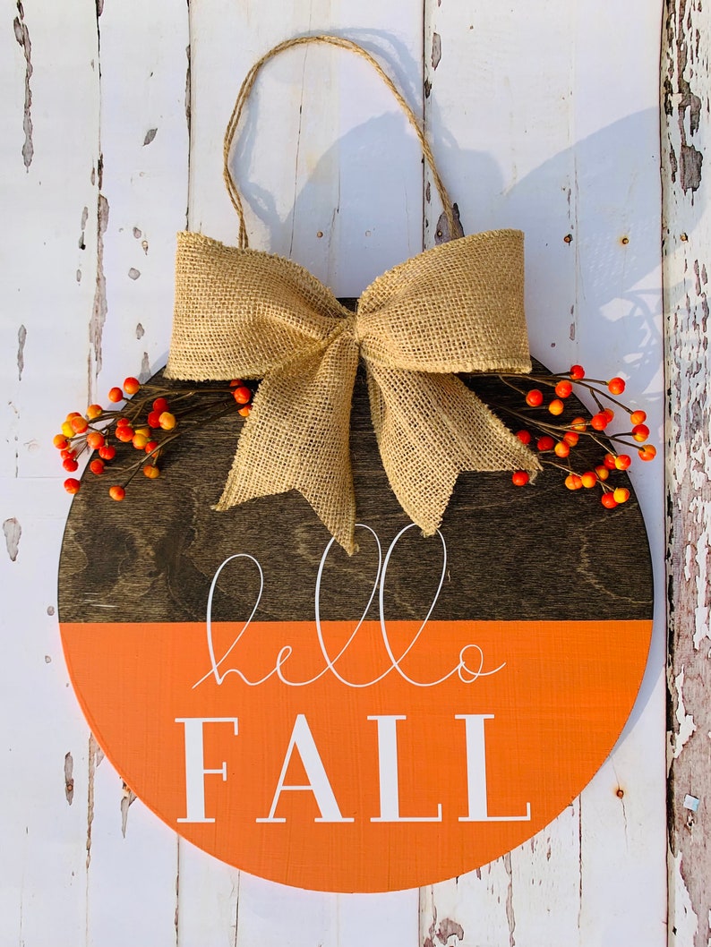 12" Hello Fall, Fall Door Hanger, Round Door Hanger, Hello Fall Door ...