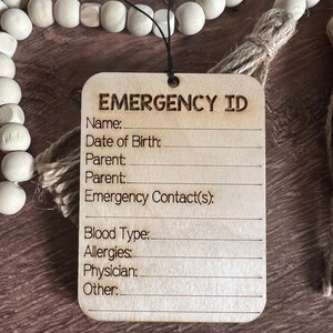 Emergency ID Tag Baby Car Seat Svg, Digital File for Emergency Tag ...