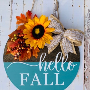 Hello Fall, Welcome Door Hanger, Round Door Hanger, Welcome Door Sign ...