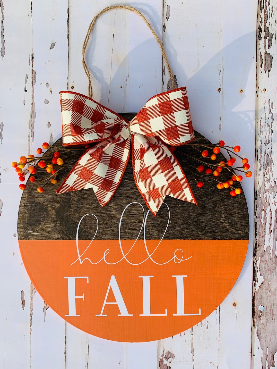 18" Hello Fall, Fall Door Hanger, Round Door Hanger, Hello Fall Door ...