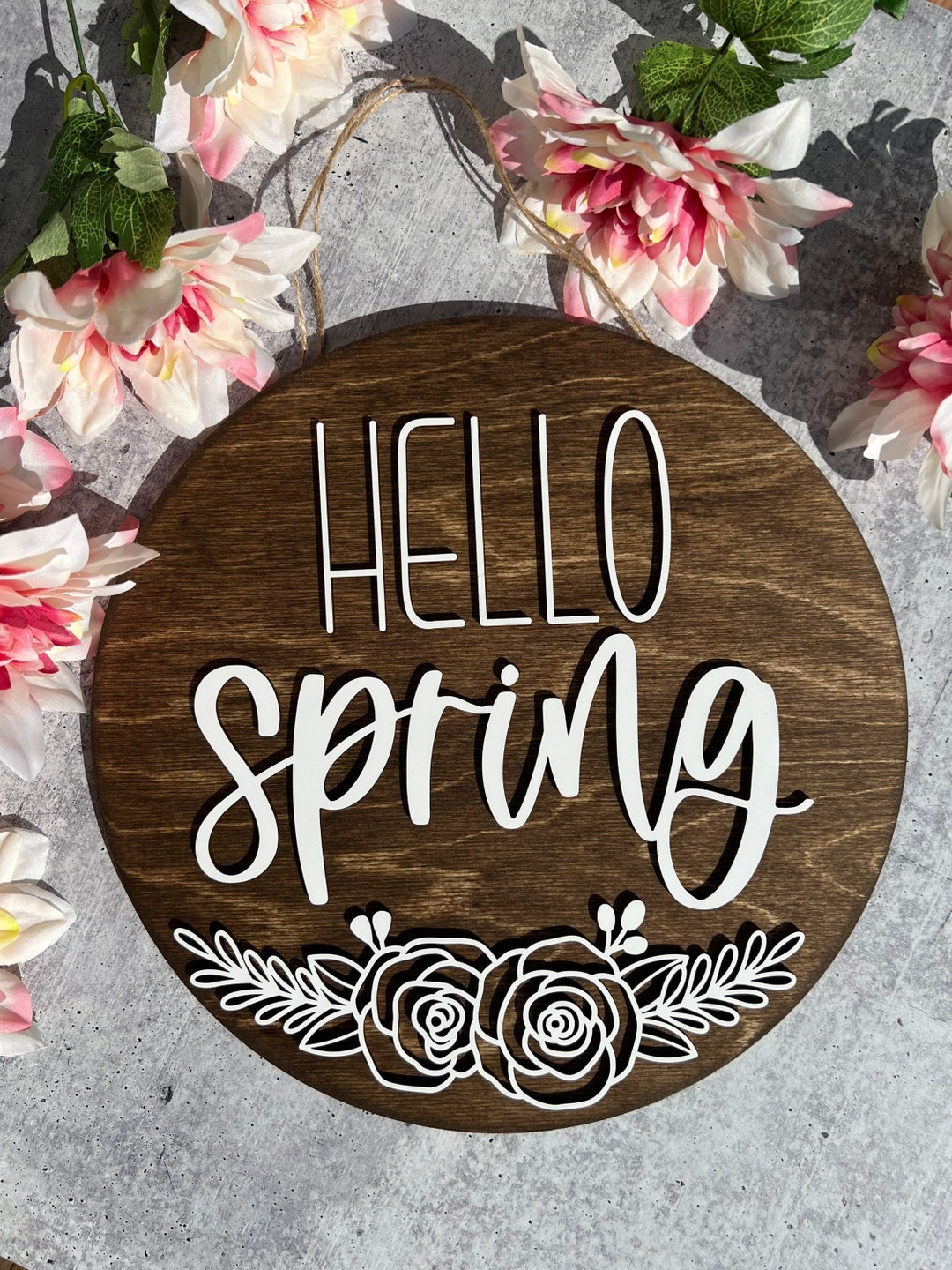 12" Hello Spring Door Hanger, Hello Spring, Spring Flowers Door Hanger ...