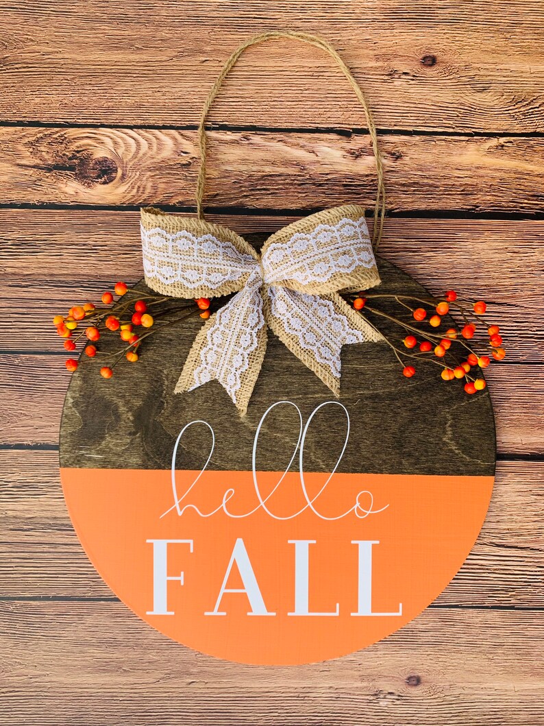 12" Hello Fall, Fall Door Hanger, Round Door Hanger, Hello Fall Door ...