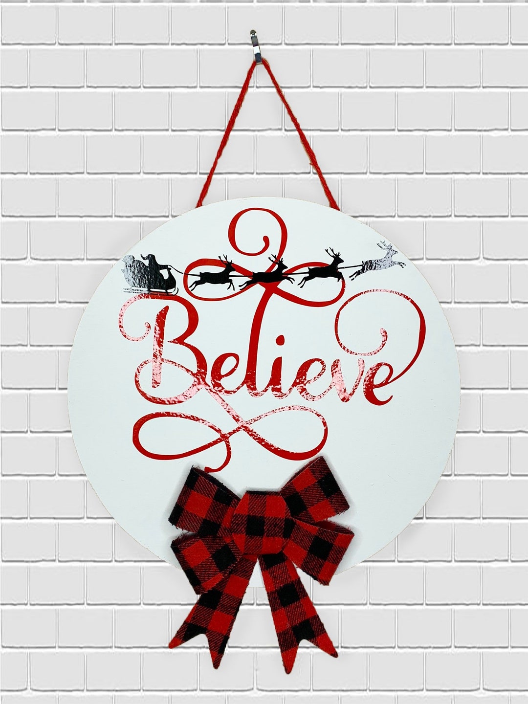 Believe Door Hanger, 12” Christmas Door Wreath, Christmas Door Decor ...