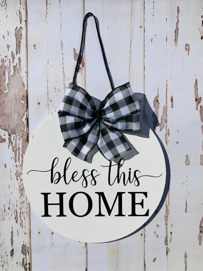 Bless This Home Door Sign, Blessed Door Hanger, Round Wooden Door ...
