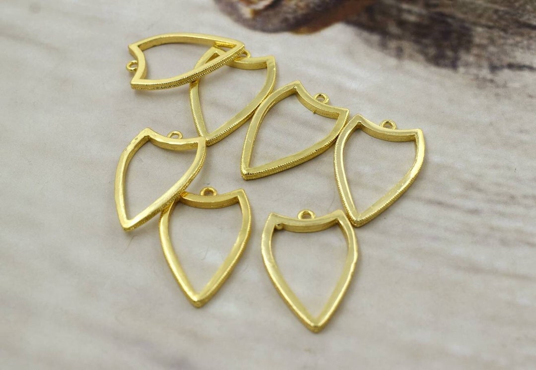 Shield Bezel Frames 25x38mm, Brass Open Back Pendants (2 Pieces) - Etsy