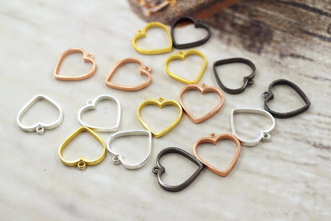 4 Heart Shape Open Bezel Pendant Frames for DIY Resin Jewelry, Hollow ...