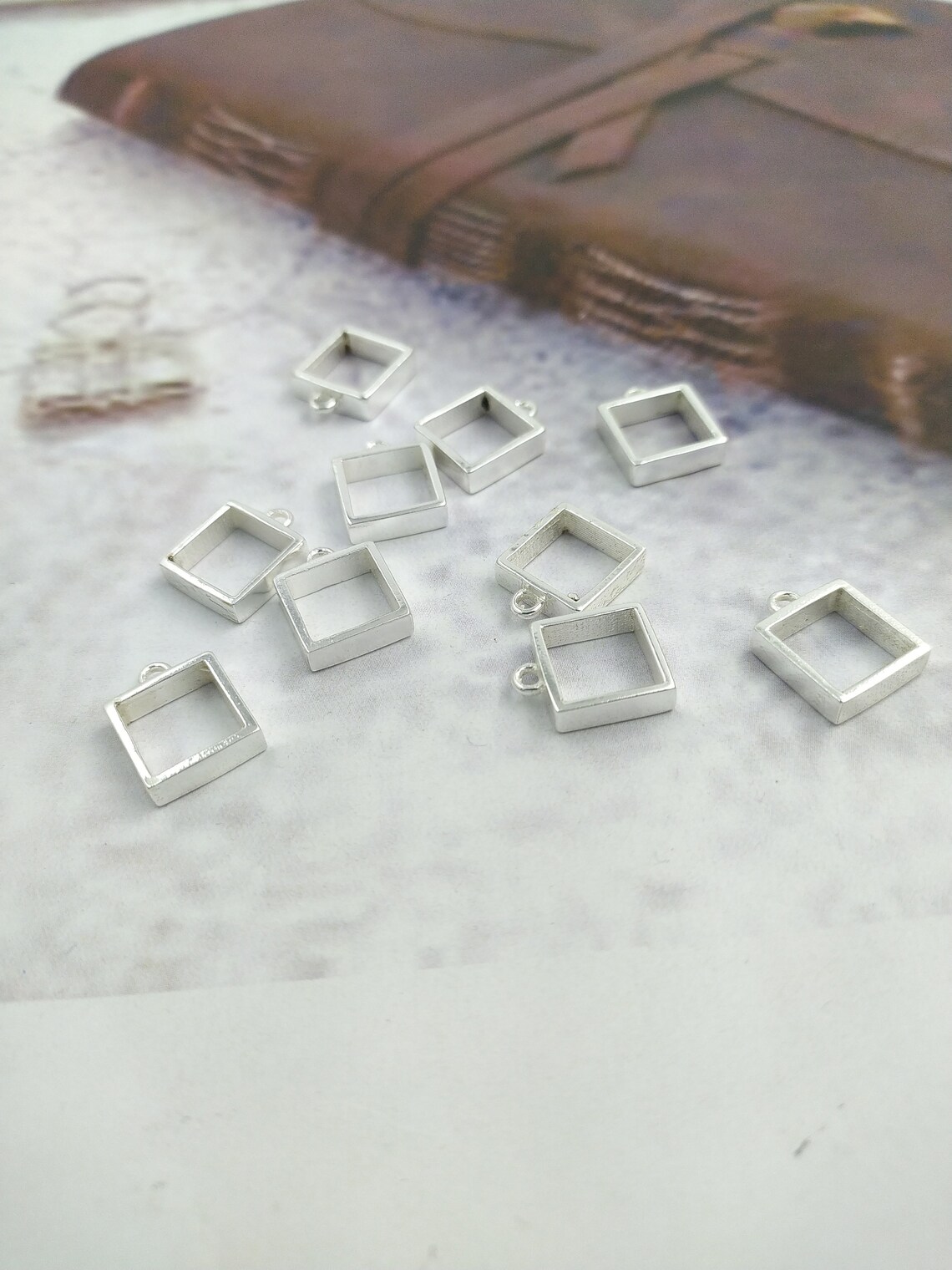 Square Brass Open Bezel Charms - DIY Resin Jewelry Frames, 10mm (10 ...