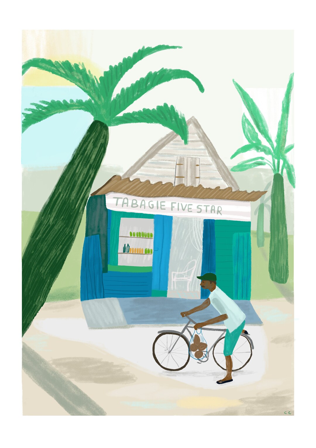 Art Print / Digital Copy / Mauritius / Palm Trees / Bicycle / Local ...