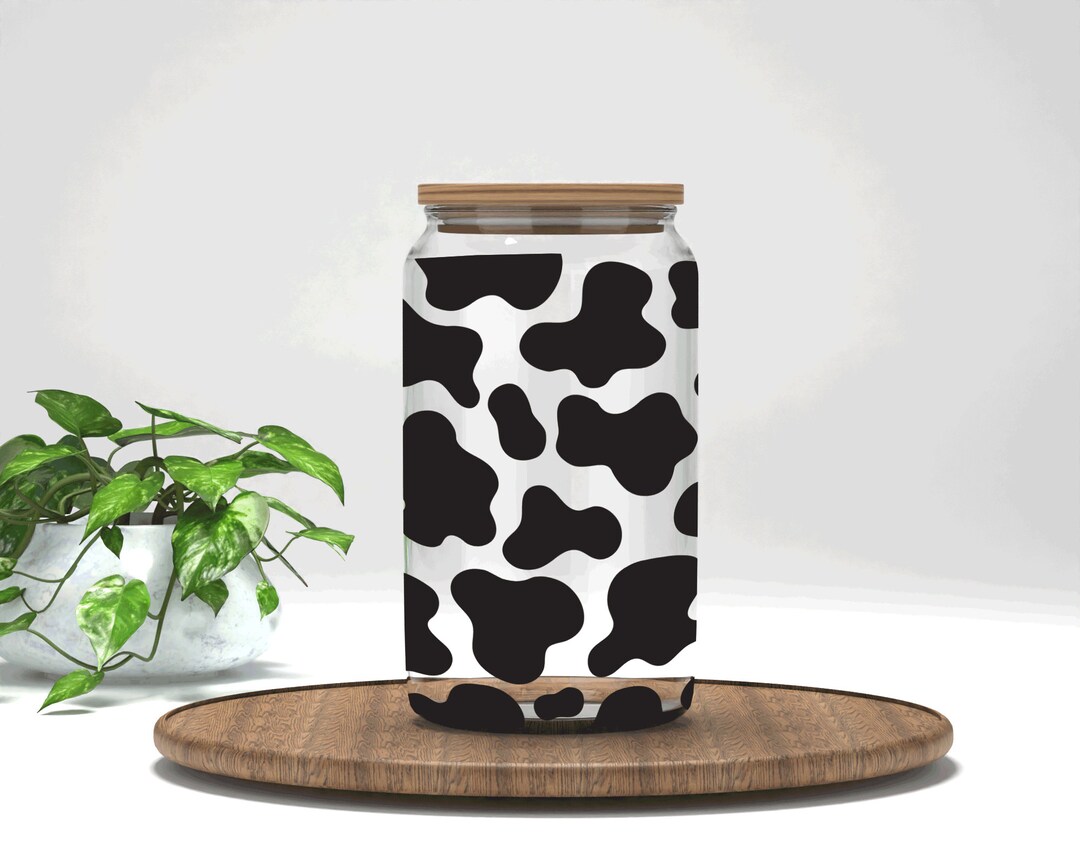 Cow Print Beer Glass Can Glass Can Cup Soda Glass Can Glass Can 16 0z ...