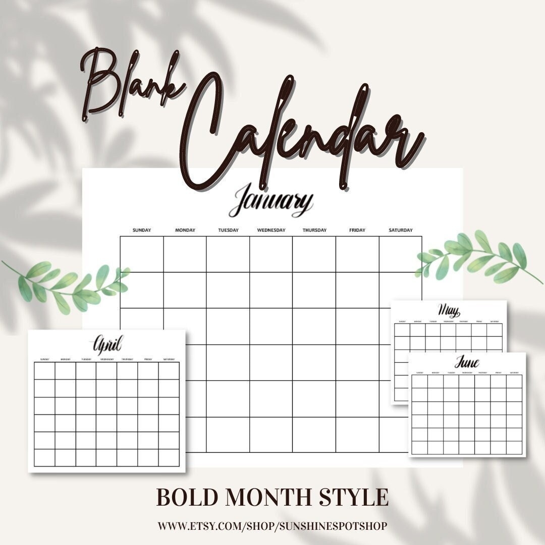 Monthly Blank Calendar - Bold Style, Simple Calendar, 11 X 8.5 Inches ...