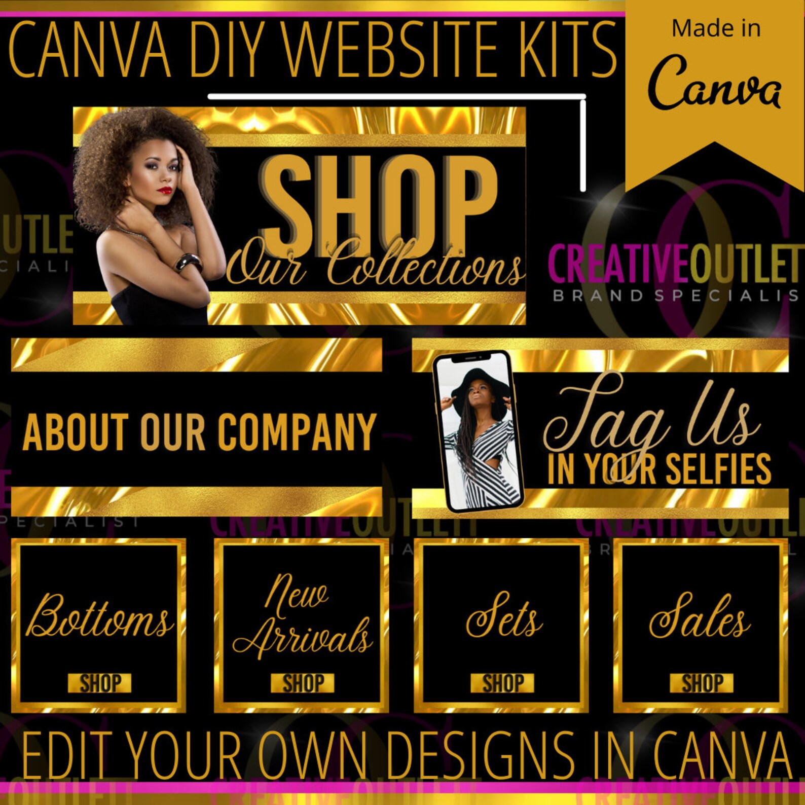 Black Gold Website DIY Canva Templates Etsy