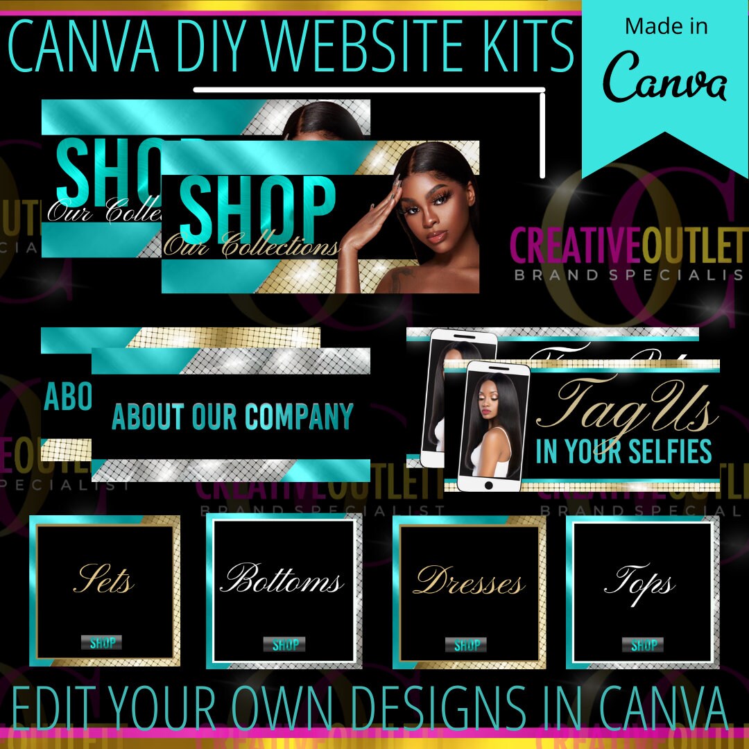 Turquoise Glam Website DIY Canva Templates - Etsy