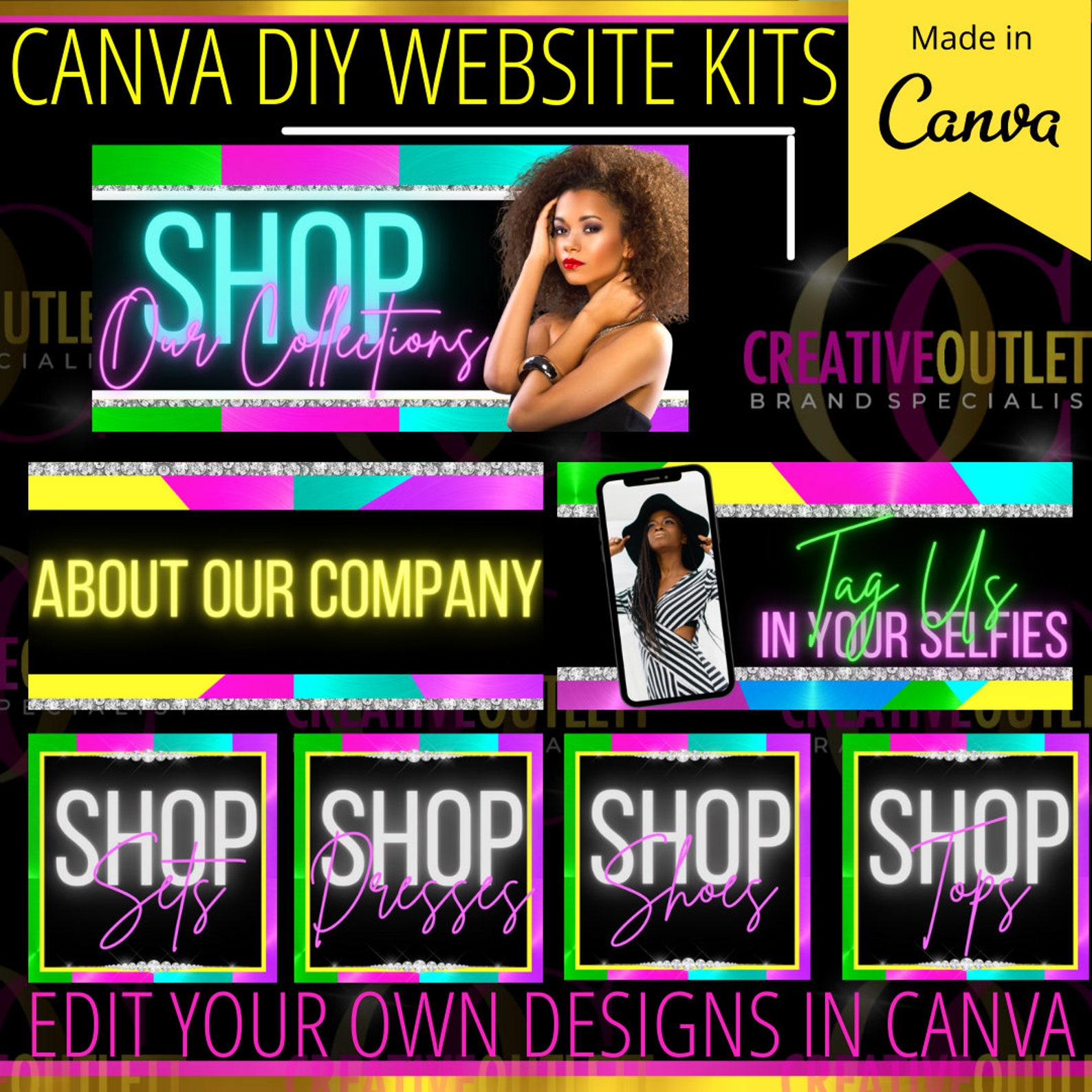 Neon Website DIY Canva Templates - Etsy