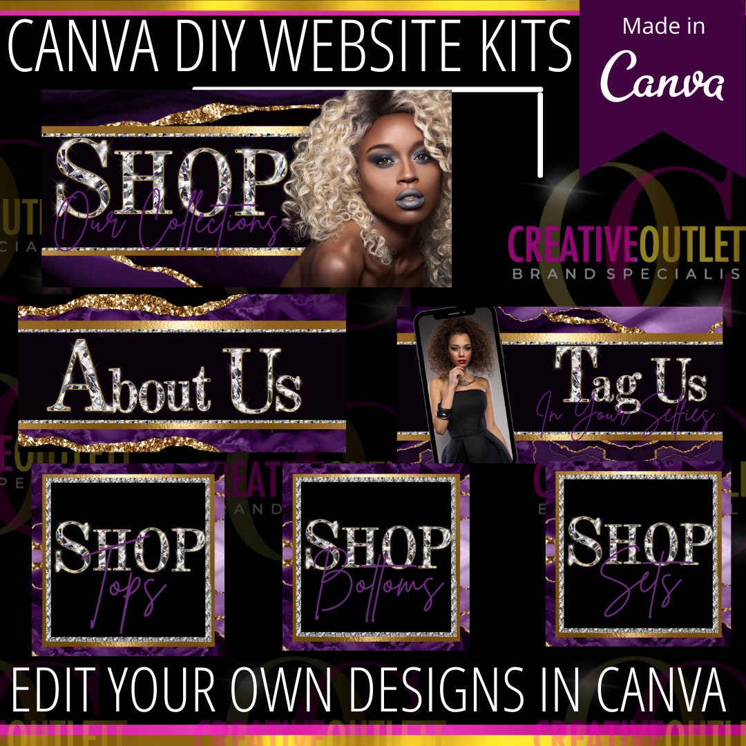 Purple Glam Marble Website DIY Canva Templates - Etsy