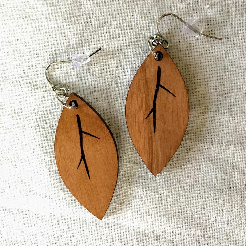 Wood Leaf Earrings Etsy