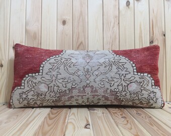 Rug Pillow Red 8x16 Inches Turkish Anatolian Lumbar Pillow Turkish Rug ...