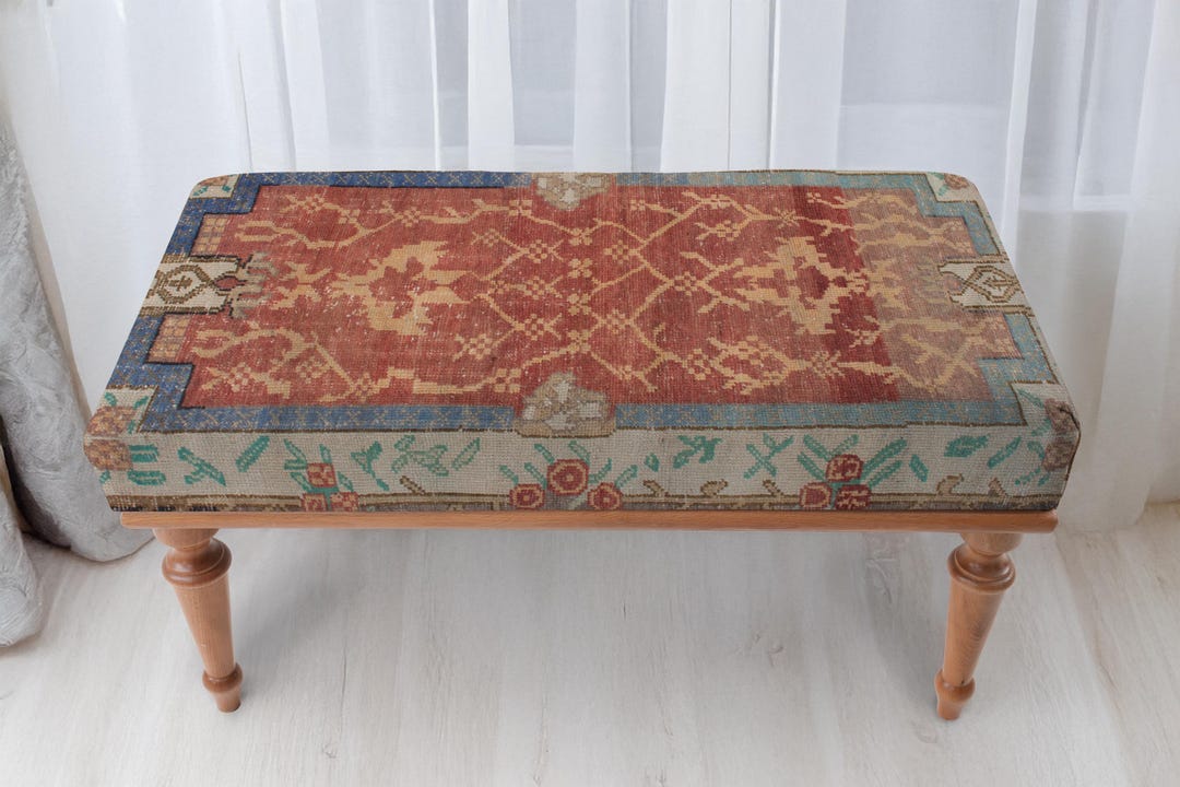 Red and Blue Entryway Bench, Moroccan Style Bench, Living Room ...