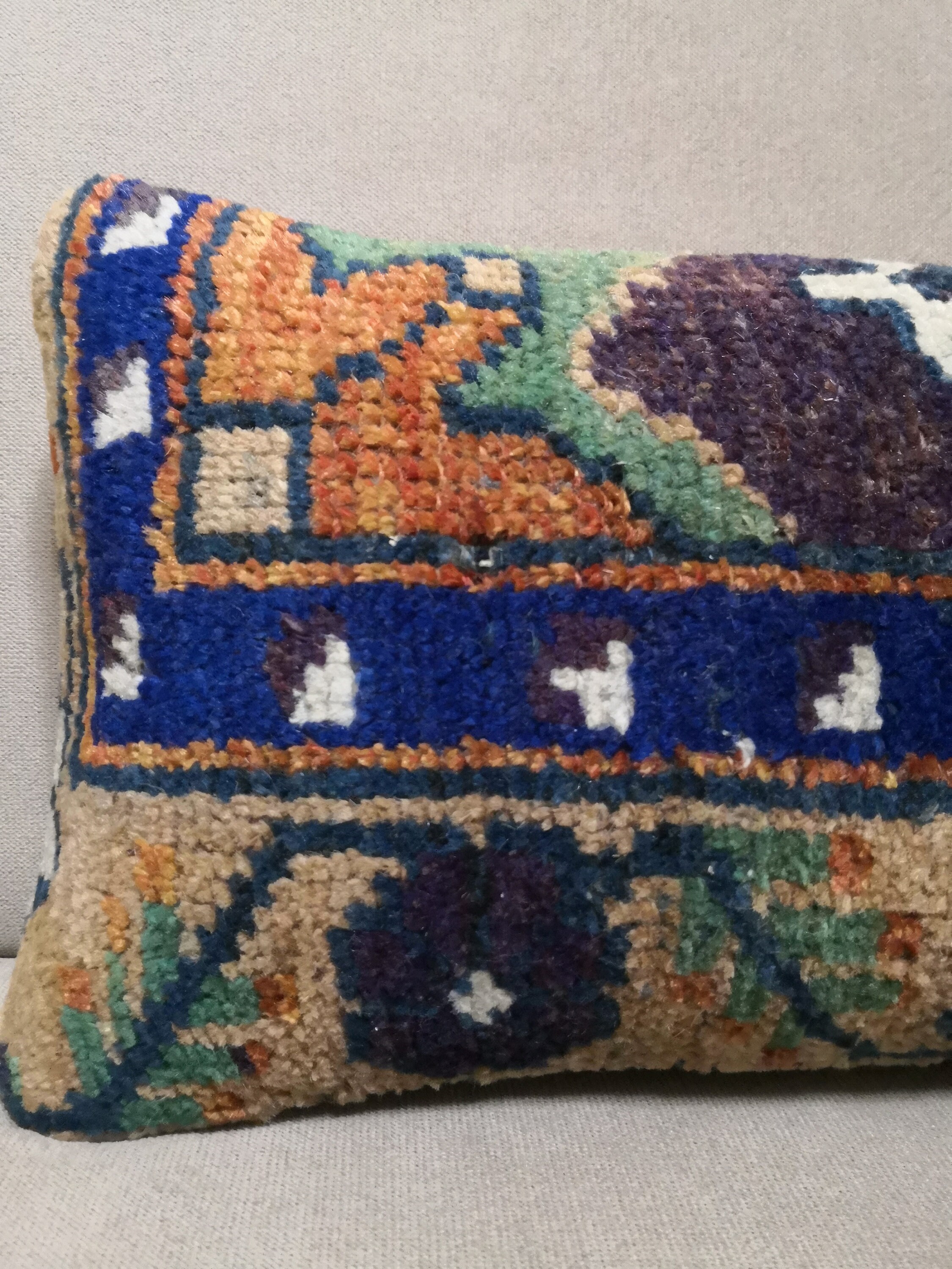 Rug Pillow Blue 8x16 inches Turkish Anatolian Lumbar Pillow | Etsy