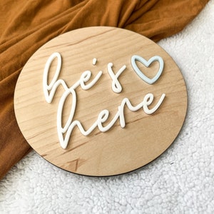 He's Here / She's Here Baby Announcement Sign, Newborn Photo Prop, Baby ...