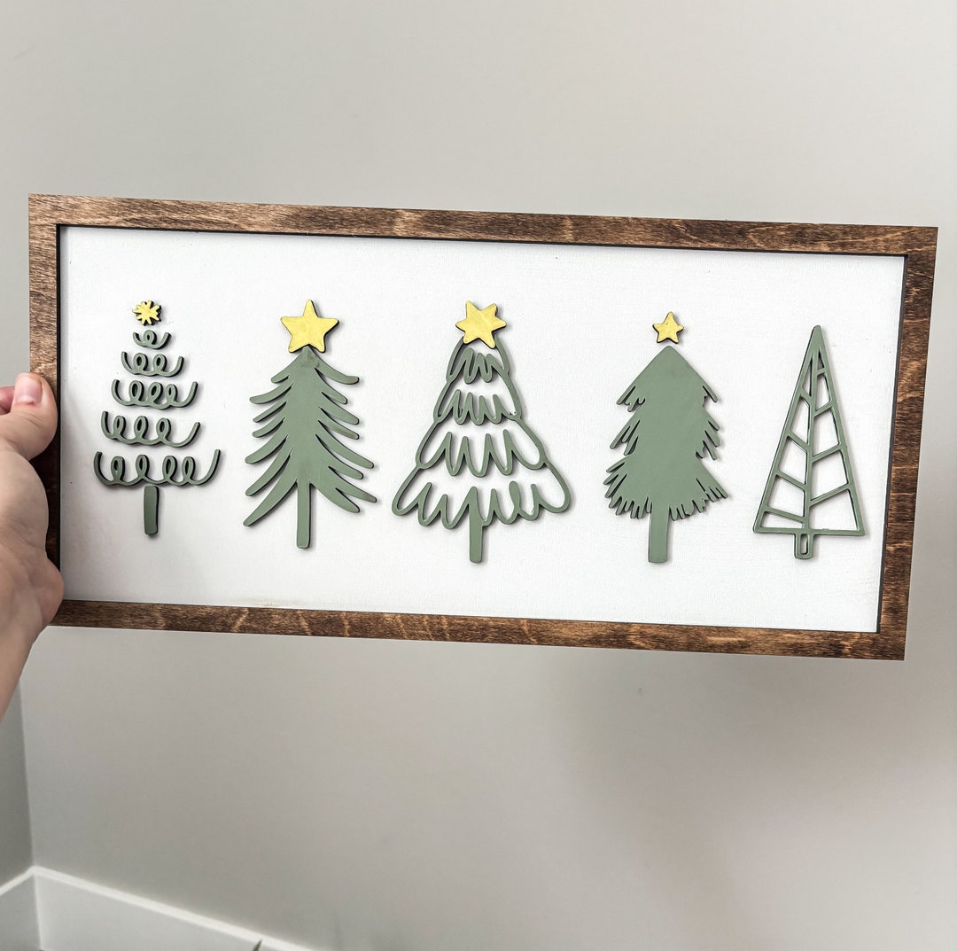 Modern Christmas Tree Sign, Tree Line Drawing Sign, Christmas Hanging ...
